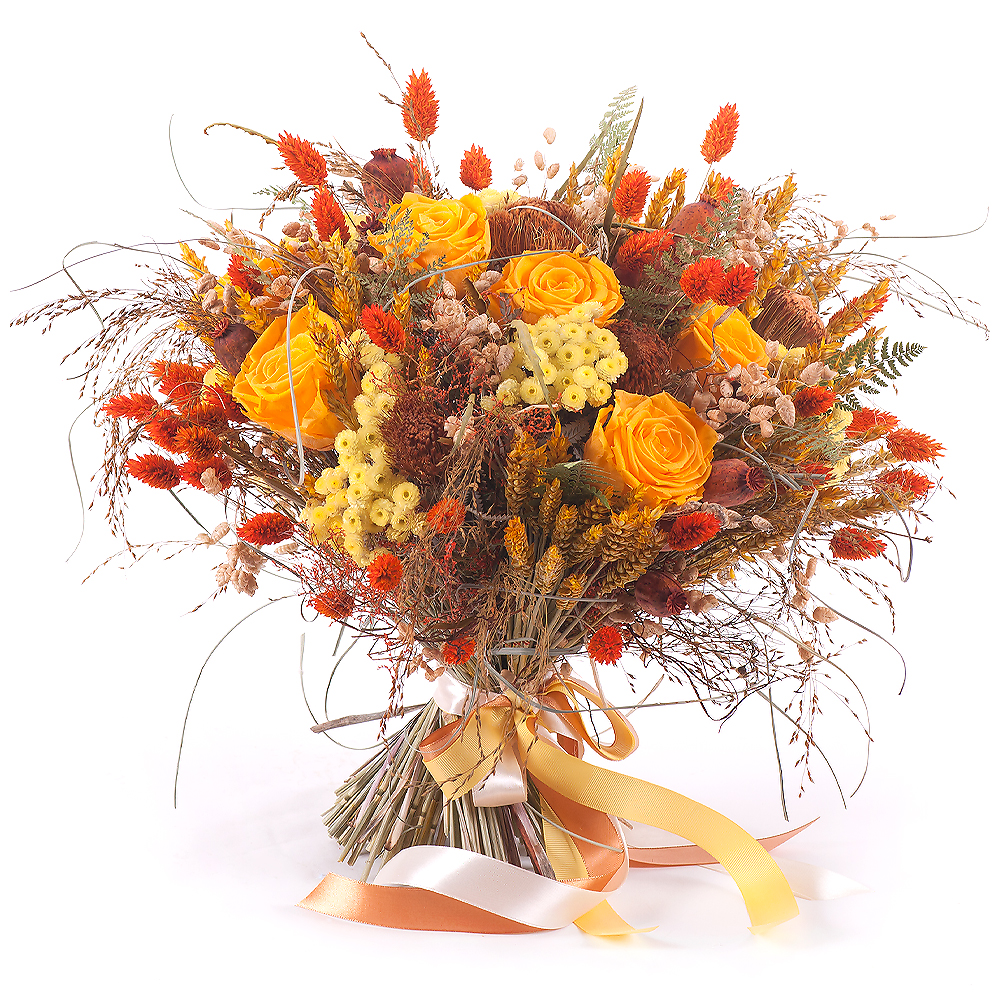 Dried bouquet preserved yellow roses | InEterno FLOWERS.com