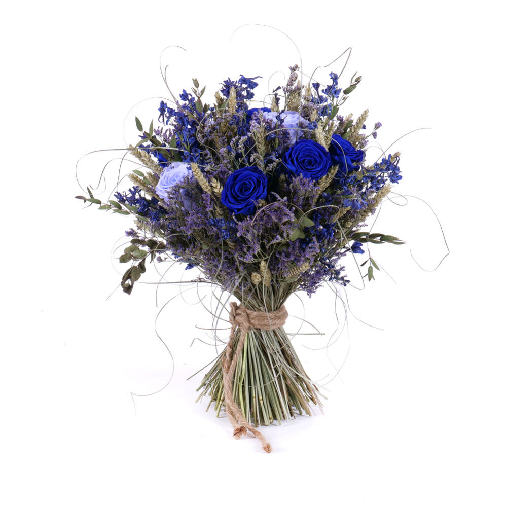Dried bouquet preserved blue roses | InEterno FLOWERS.com